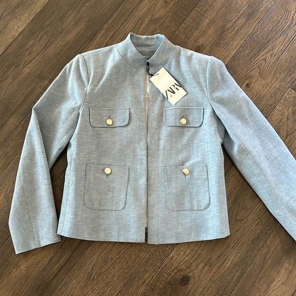 Zara | Jackets & Coats | Zara Light Blue Jacket | Poshmark